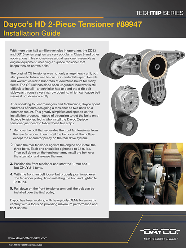 Dayco | Heavy-Duty 2-Piece Tensioner Tech Tip/Installation Guide ...
